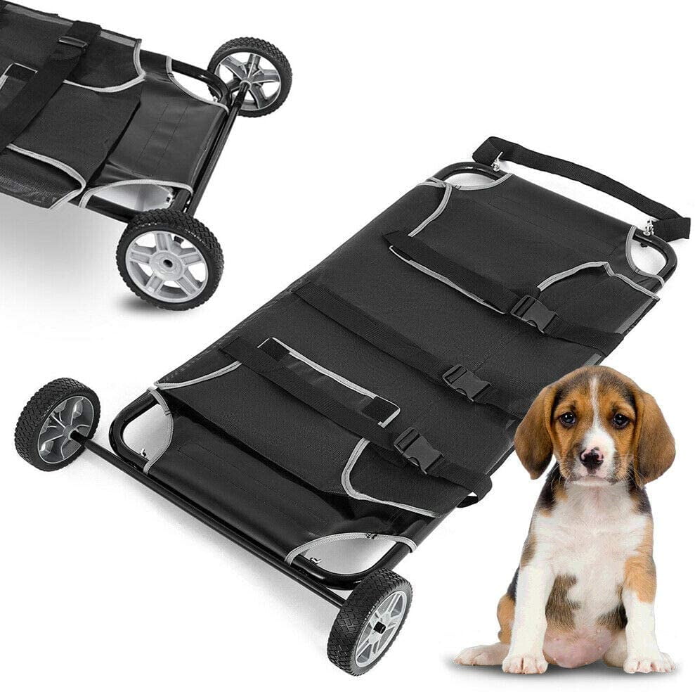 Miumaeov Black 250LB Animal Stretcher with 2 Wheels for Dog and Other ...