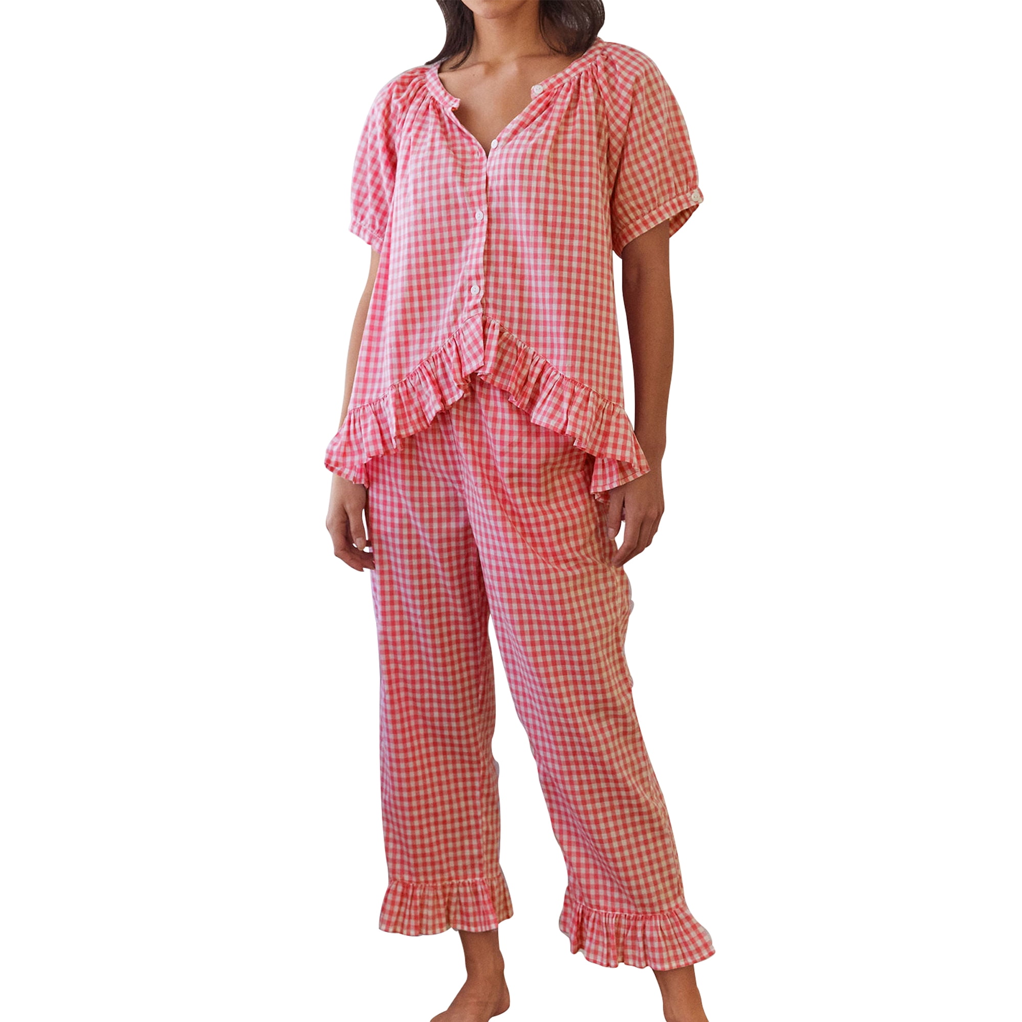 Click here for Gupgi Women Plaid Pajamas Set 2 Piece Sleepwear Lo... prices