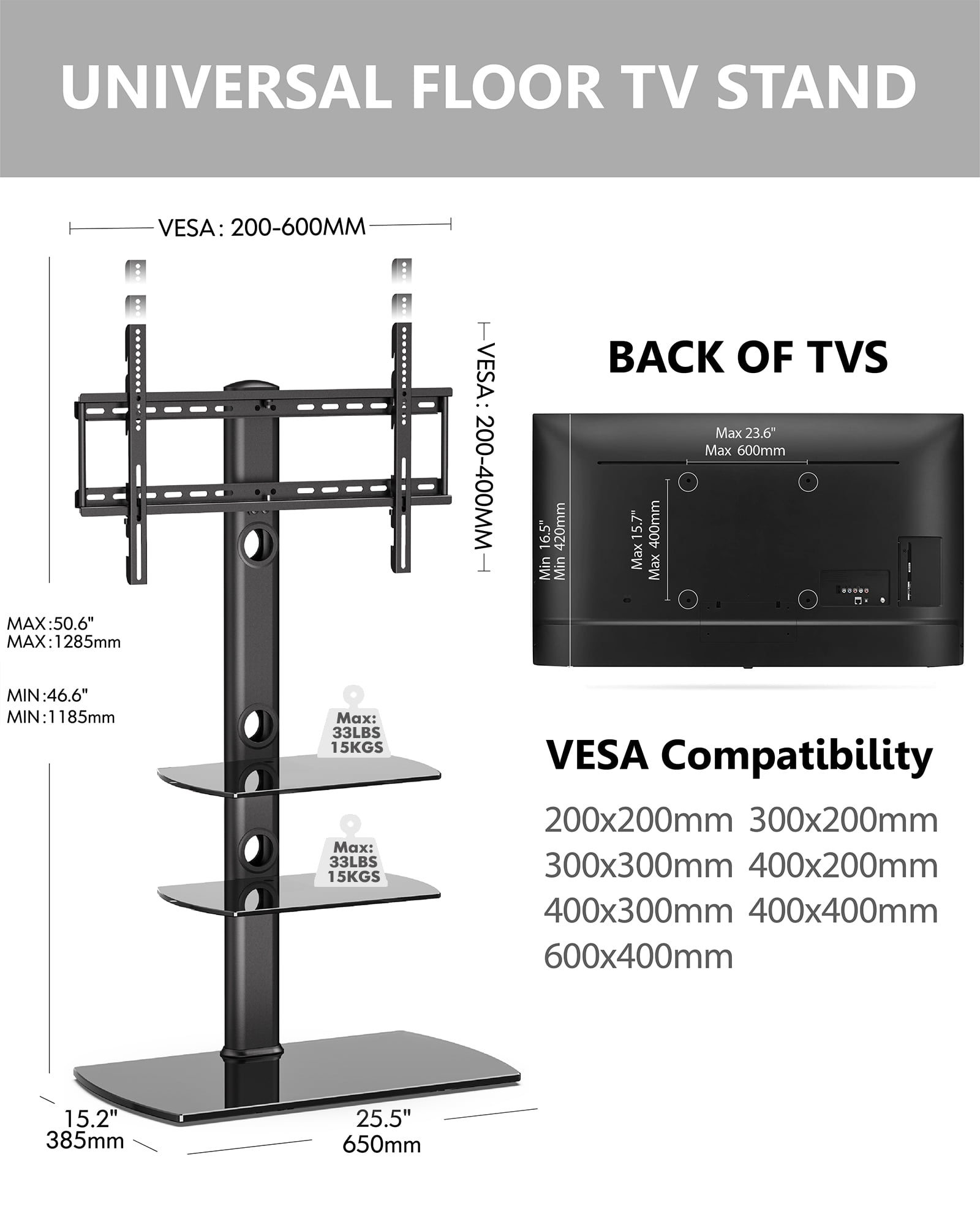 Buy FITUEYES TV Stand with Swivel Mount and Glass Shelves for TVs up to ...