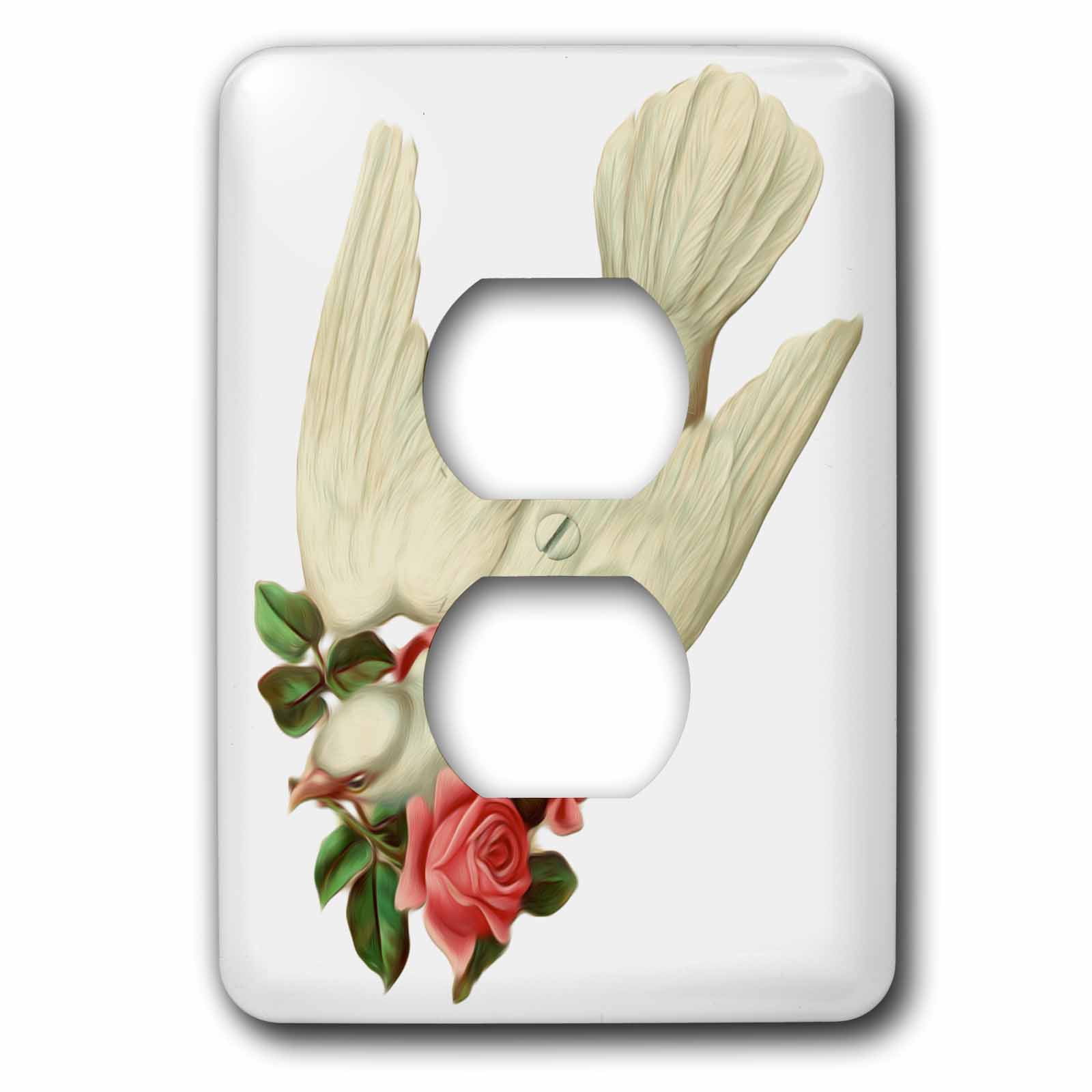 Vintage Lovely With Dove With Pink Rose For Love 2 plug outlet cover ...