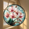 Orchid Bloom Decorative Glass Style Wreath Sign, Floral Window Hanging ...
