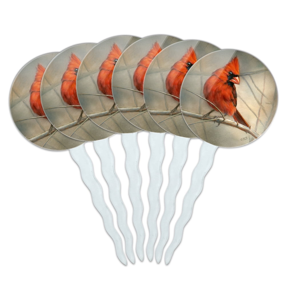 Cardinal Red Bird on Tree Branch Cupcake Picks Toppers Decoration Set ...