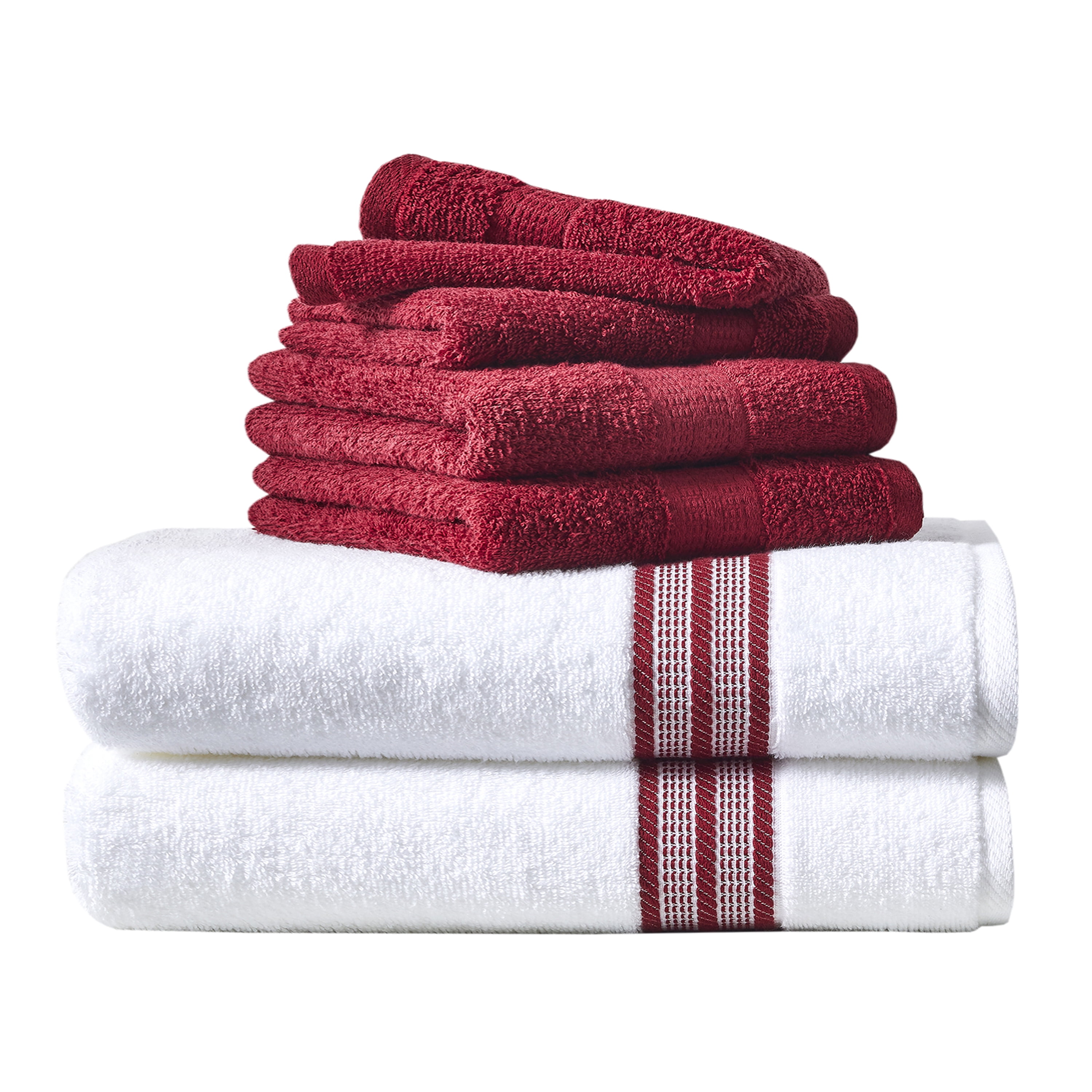 Better Homes & Gardens 6-Piece Bath Set, Red Solid/Stripe - Walmart.com