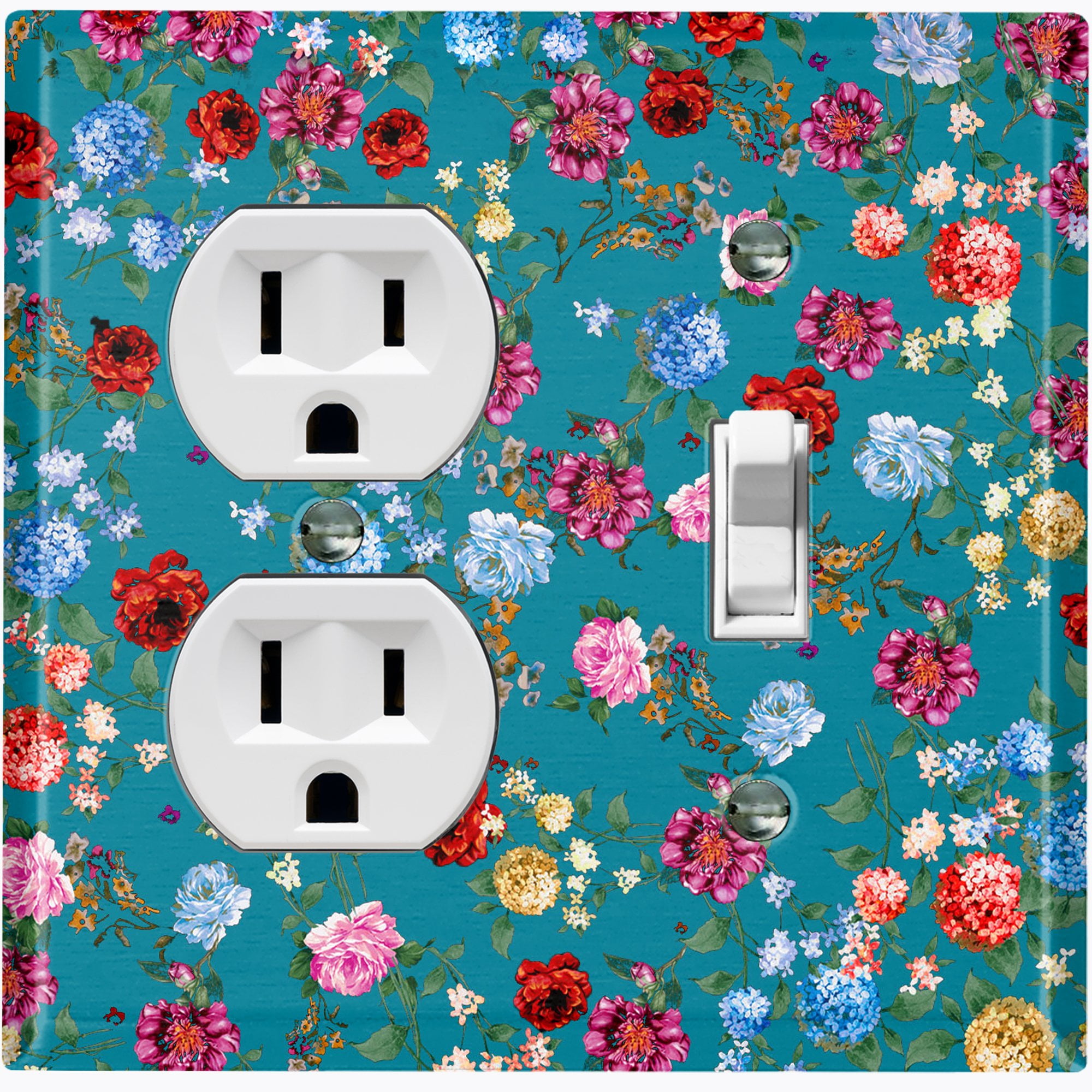 Metal Light Switch Plate Outlet Cover Colorful Floral Garden Wallpaper ...