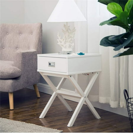 White End Table for Living Room X-Shape Wooden End Table with Storage ...