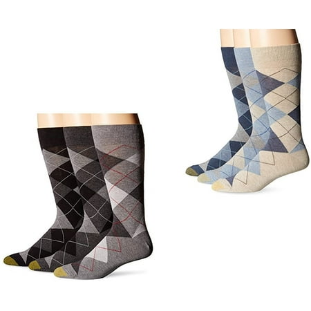 Gold Toe Mens 3-Pack Carlyle Argyle Crew Sock, Gray/Navy, Shoe Size: 6 ...