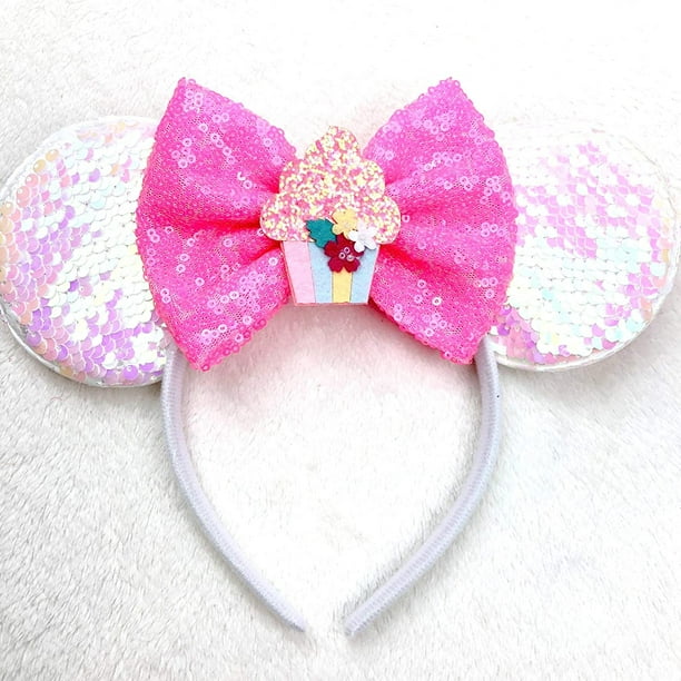ZMLEVE Birthday Neon Pink Minnie Mouse Ears Headband, Sequins Bow ...