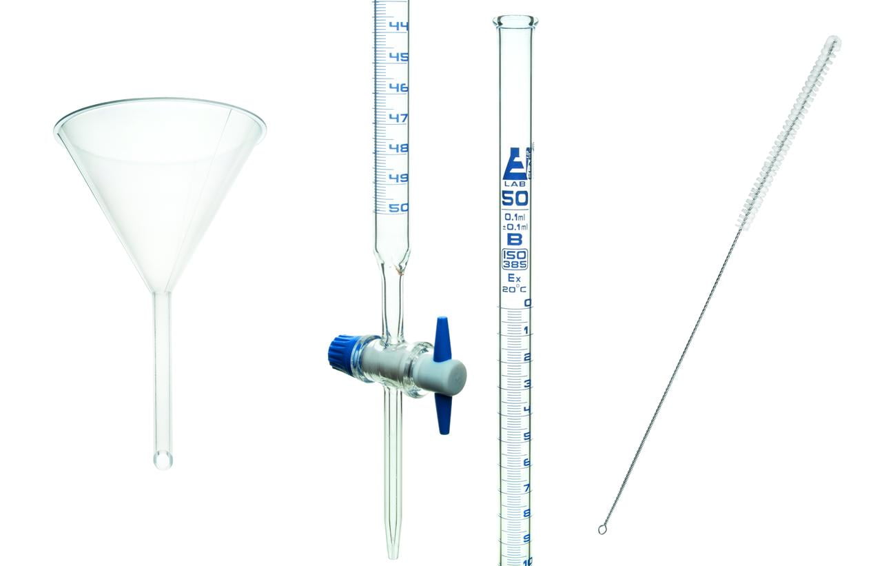 3pc Lab Burette Starter Set - Includes 50mL Glass Burette with PTFE ...