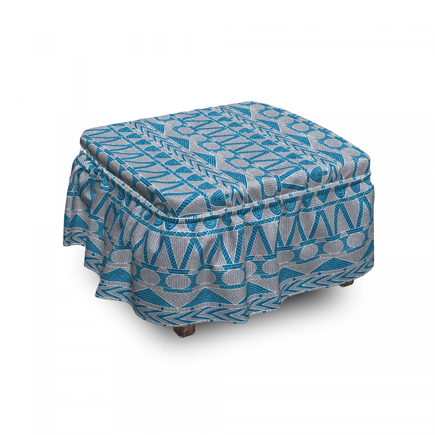 Ethnic Ottoman Cover, Ancient Style Aztec Folklore, 2 Piece Slipcover ...