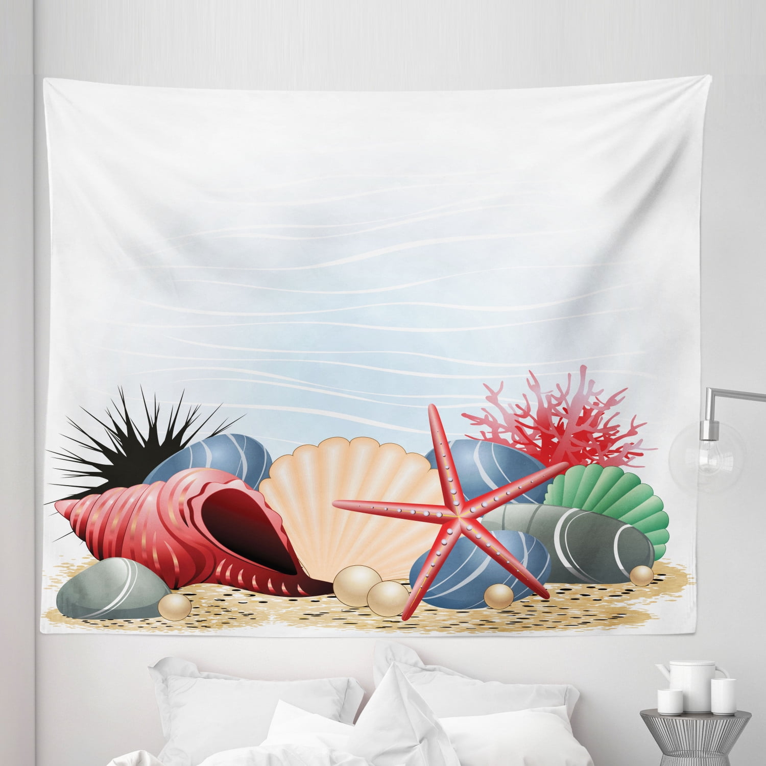 Ocean Tapestry, Seashells Starfish and Coral Underwater Life Summertime ...
