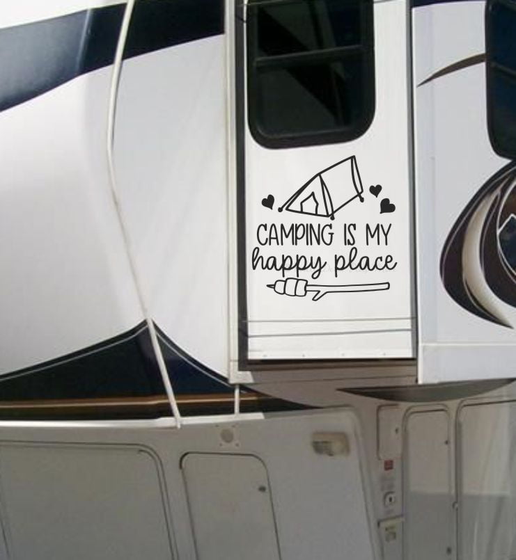 RV Wall Art Decal Decor Camping Happy Place Tent Camper Stickers Quote ...