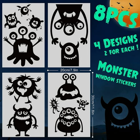 Halloween Monster Window Clings 8 Sheet Black Wiggly Monster Double ...