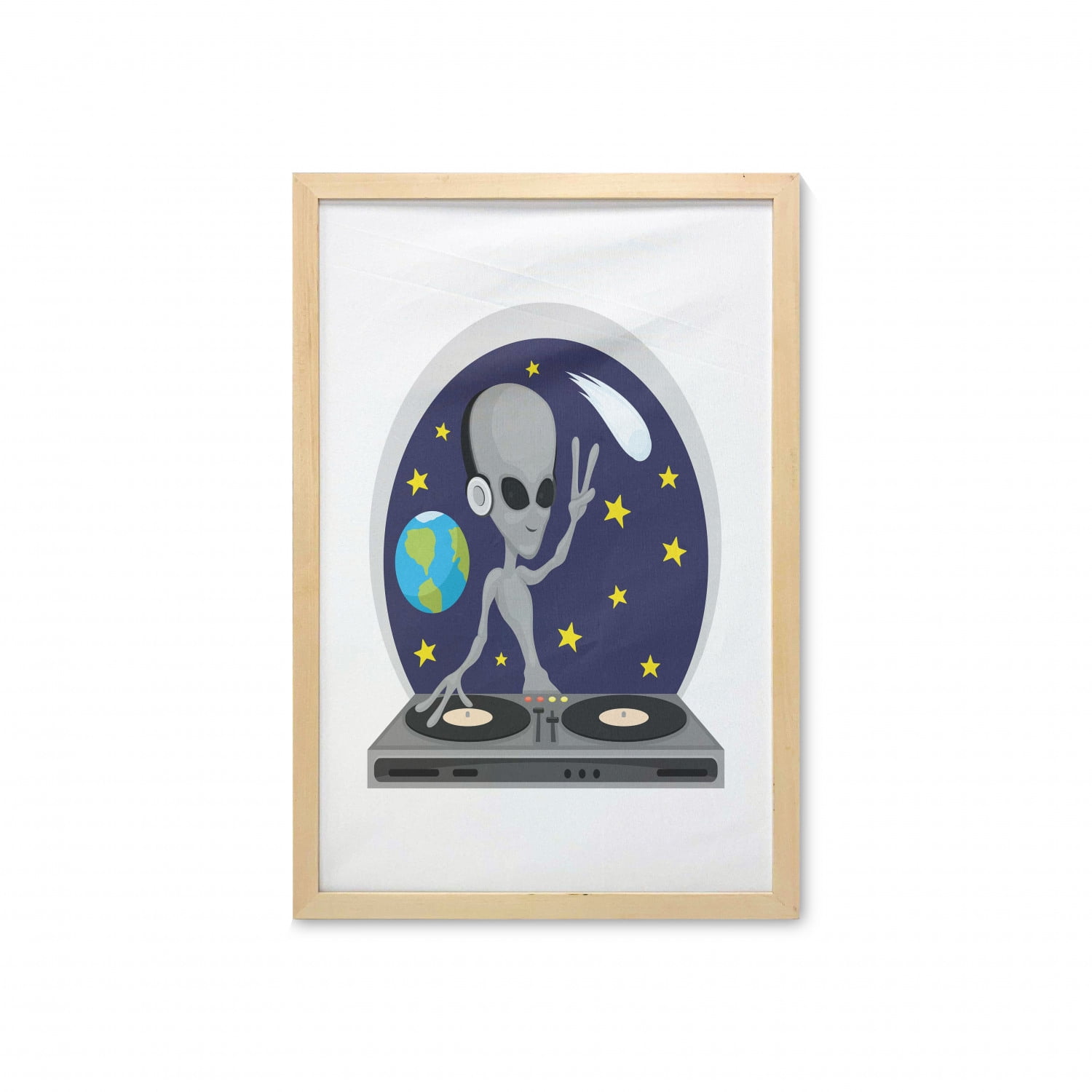 Science Party Wall Art with Frame, Illustration of DJ Alien Playing a ...