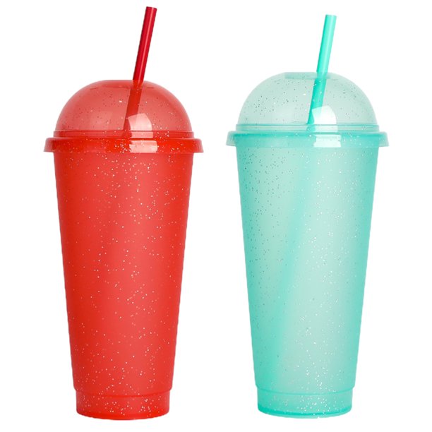 Walbest 710ml Straw Cup Lidded Translucent Plastic Color Changing Water ...