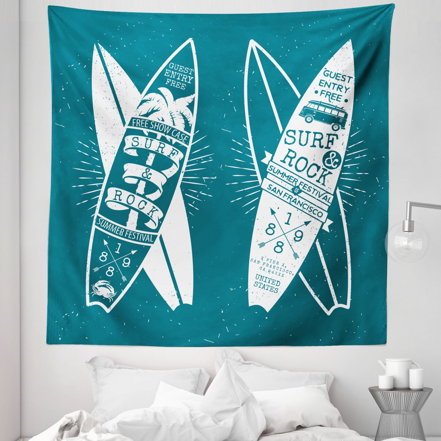 Holiday Time Tapestry, Fun with Waves Surfer Boards Vintage Sunny ...