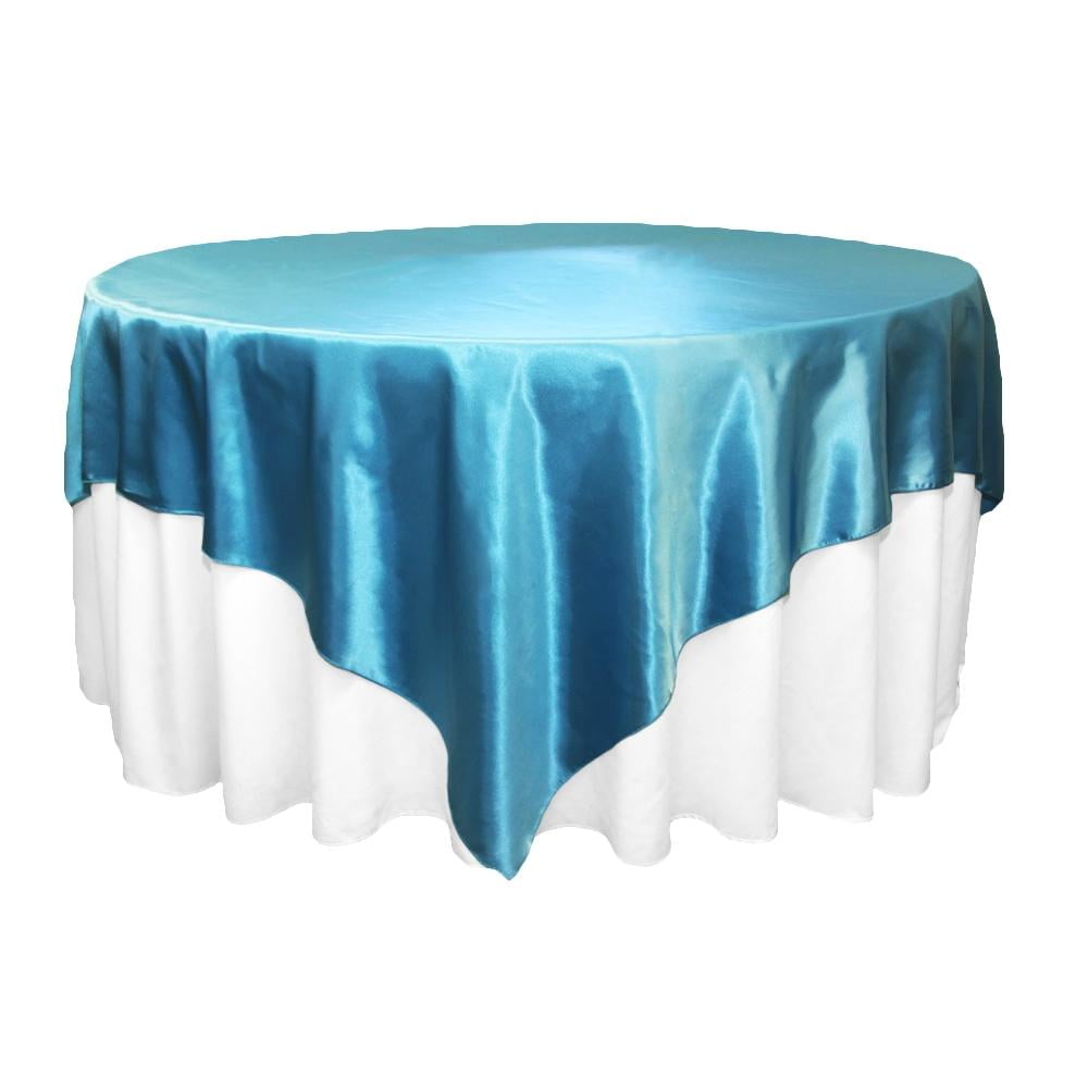 1 Pc, Square 90"X90" Satin Table Overlay - Aqua Blue For Wedding Or ...