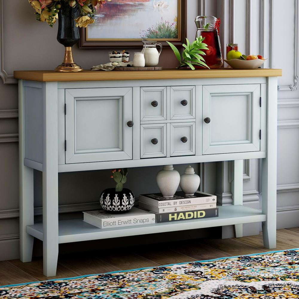 Wood Buffet Cabinet Sideboard, Kitchen Console Table with 4 Drawers and ...