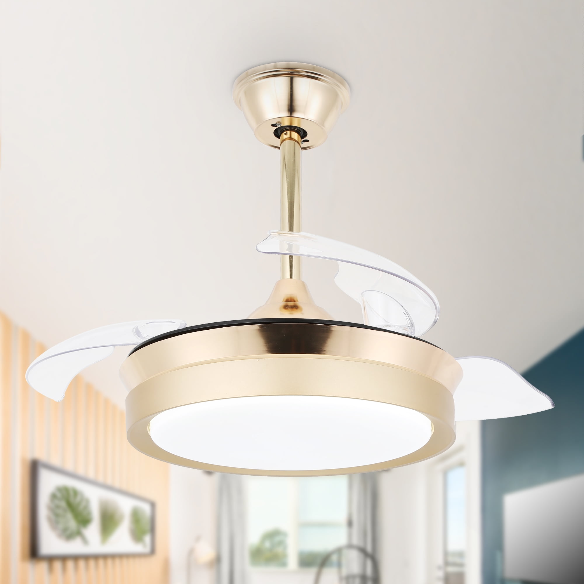 36" Modern Invisible Indoor Ceiling Fan with LED Light Remote Control 6 ...