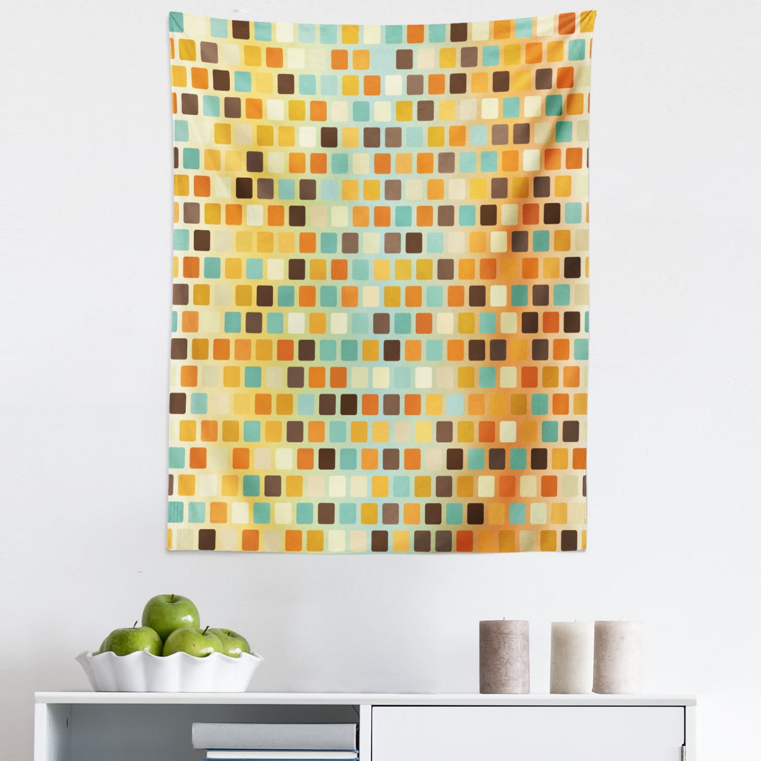 Retro Tapestry, Square Wall Pattern with Colorful Abstract Shapes ...