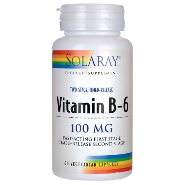 Solaray Two Stage Timed Release Vitamin B-6 100 mg 60 Veg Caps ...