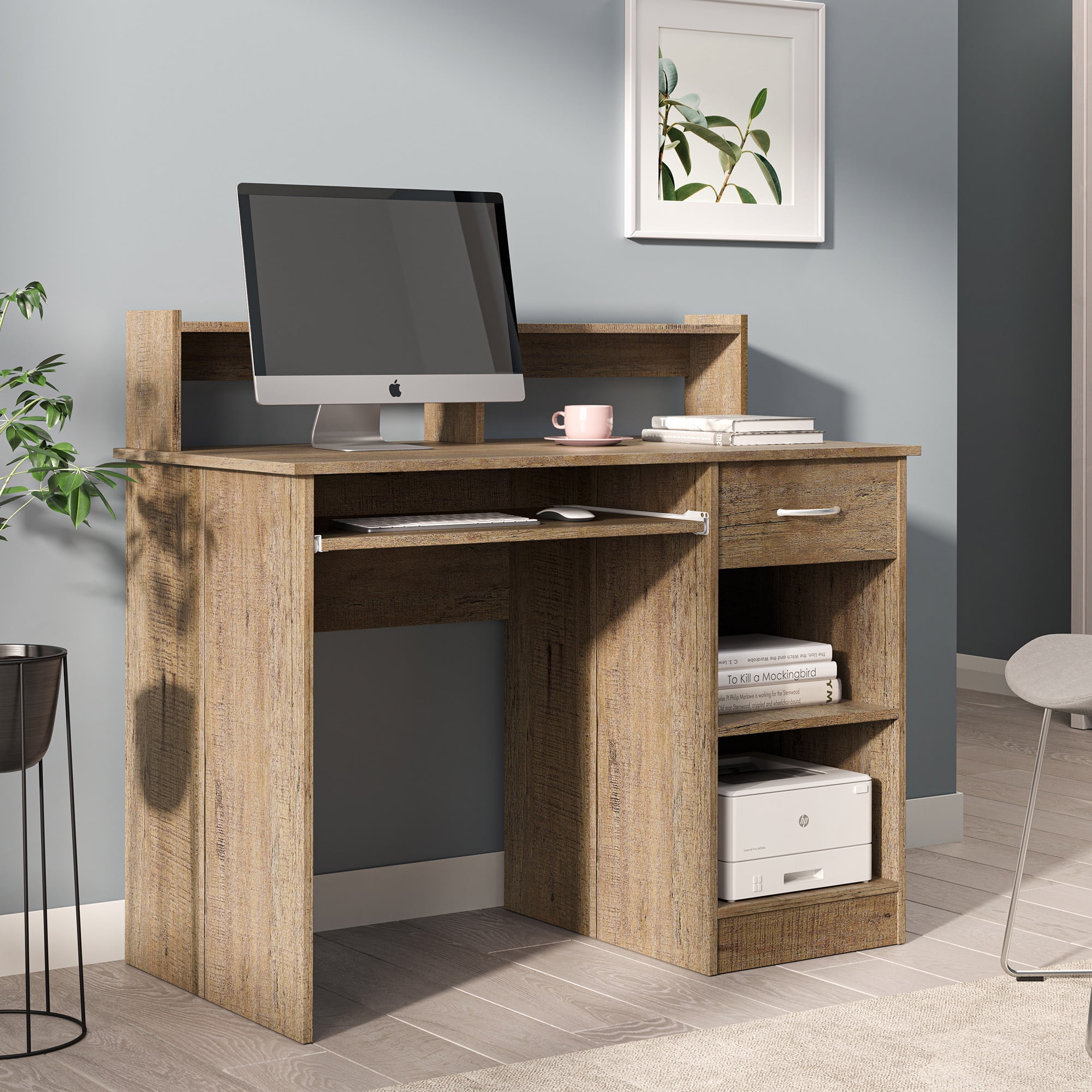 BELLEZE Small Home Office Computer Desk with Hutch - Wren (Wood ...