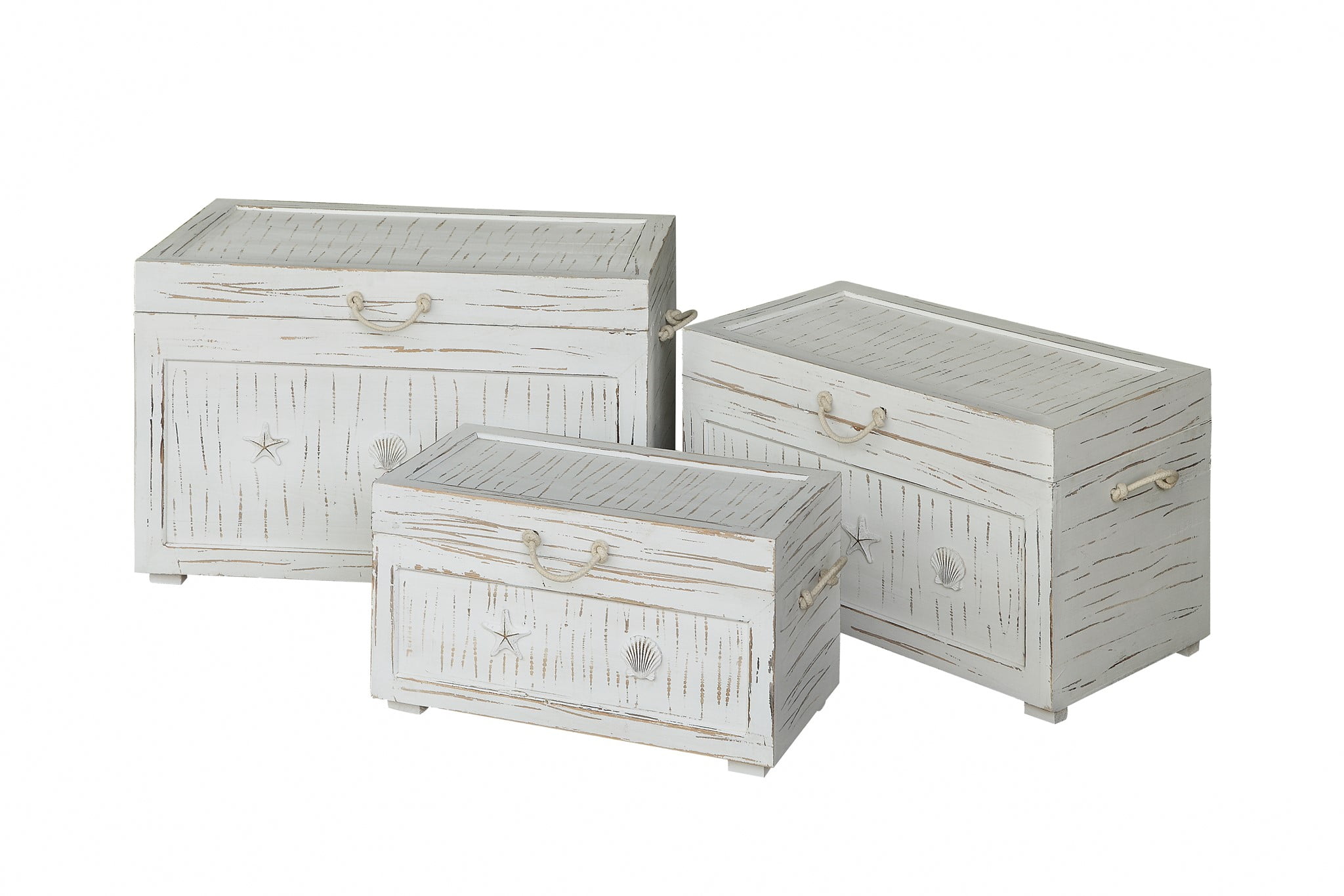 Seaside White Shell Set Of 3 Trunks - Walmart.com