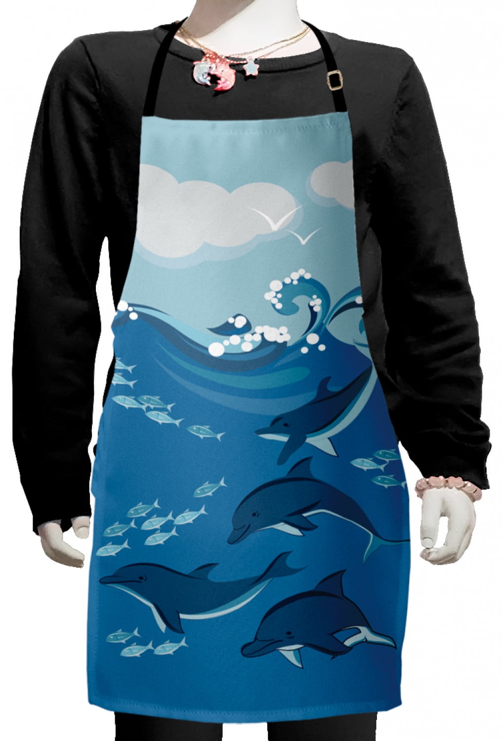 Nautical Kids Apron, Ocean Marine Lifestyle Cartoon with Underwater ...