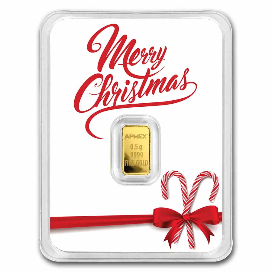 1/2 gram Gold Bar - APMEX (w/White Merry Christmas Card, In TEP ...