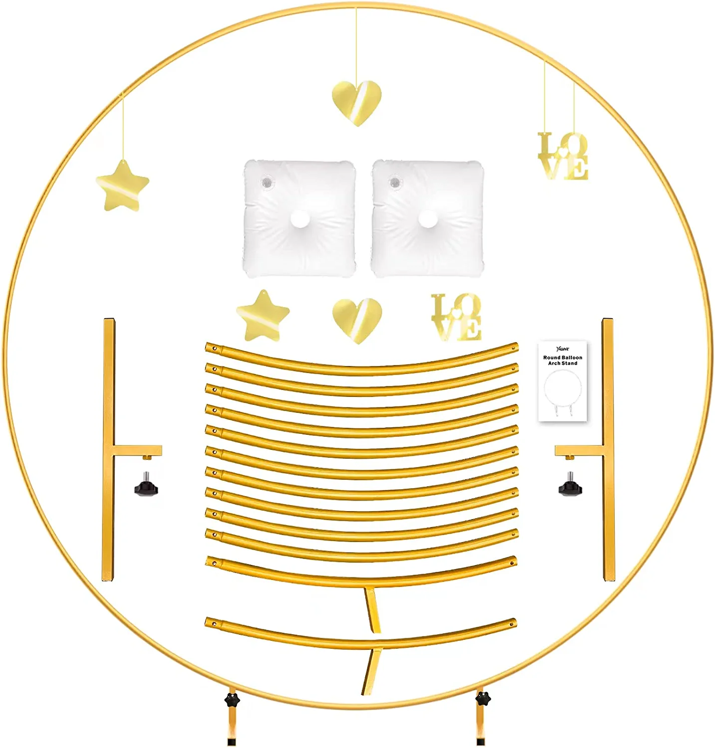 YALLOVE Round Balloon Arch Kit, 6 Feet Balloon Hoop Stand, Gold Metal ...