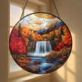 Autumn Waterfall Landscape Stained Glass Suncatcher – Window Decor ...