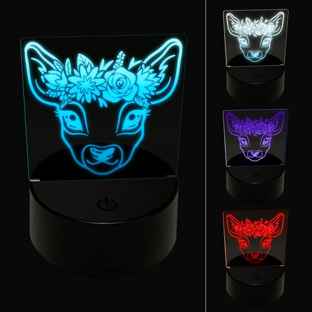 Deer Doe Wearing a Flower Crown LED Night Light Sign 3D Illusion Desk ...