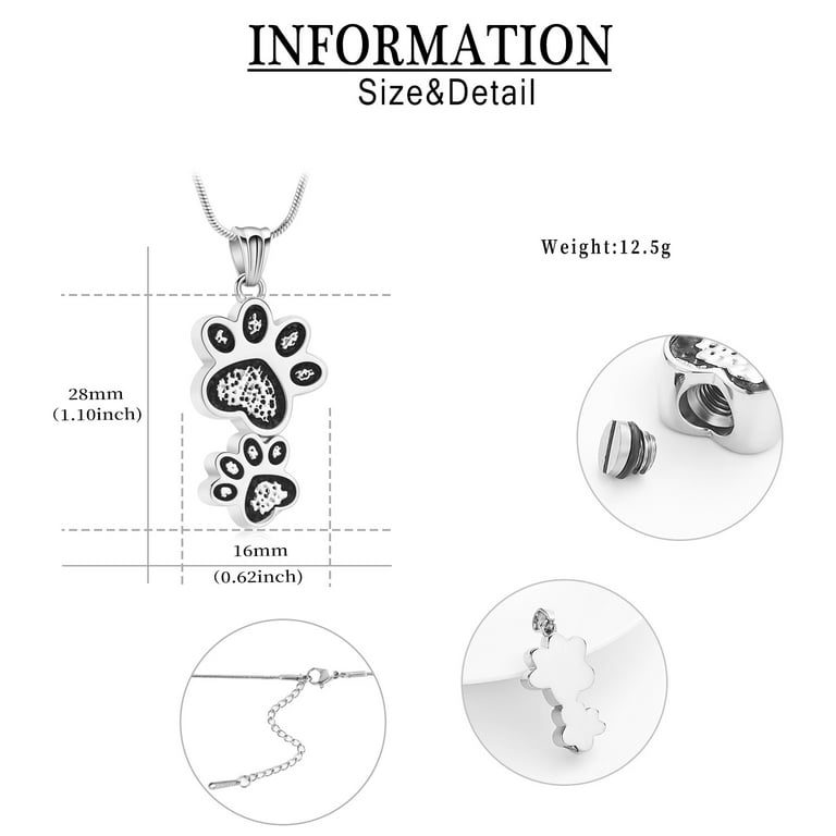 Pet Urn Necklace for Ashes for Dog Paw Print Cremation Jewelry for Ashes Wearable Urn Necklace for Pet Cat Dog Ashes Paw Print Ashes Holder Necklace