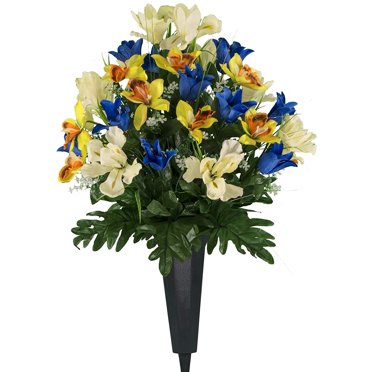 Sympathy Silks Artificial Cemetery Flowers 30" Cinnamon Daisy White ...