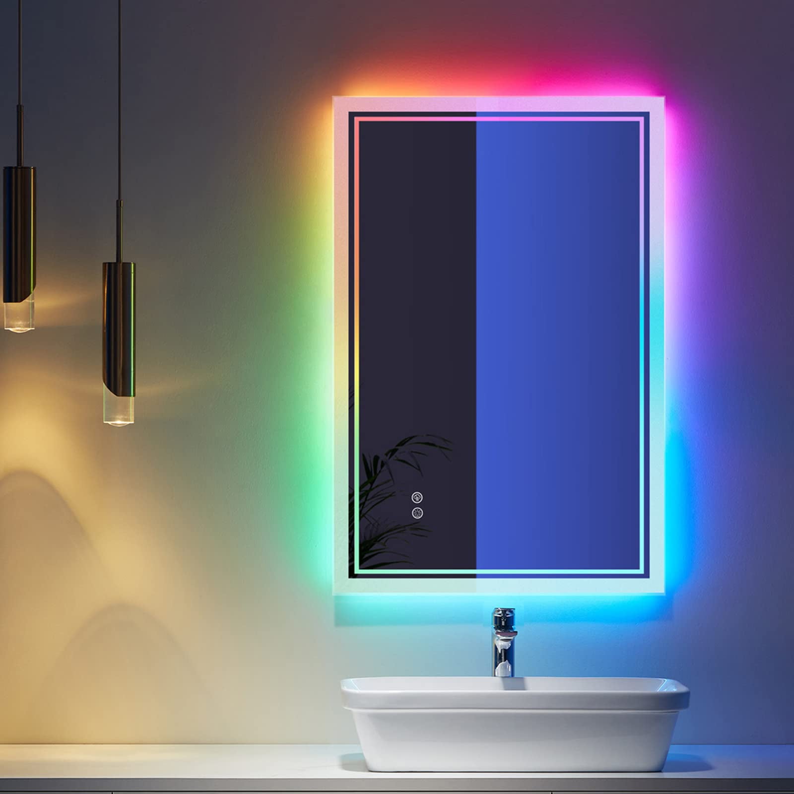 24 x 32 Inch LED Bathroom Mirror RGB Color Changing Mirror with ...