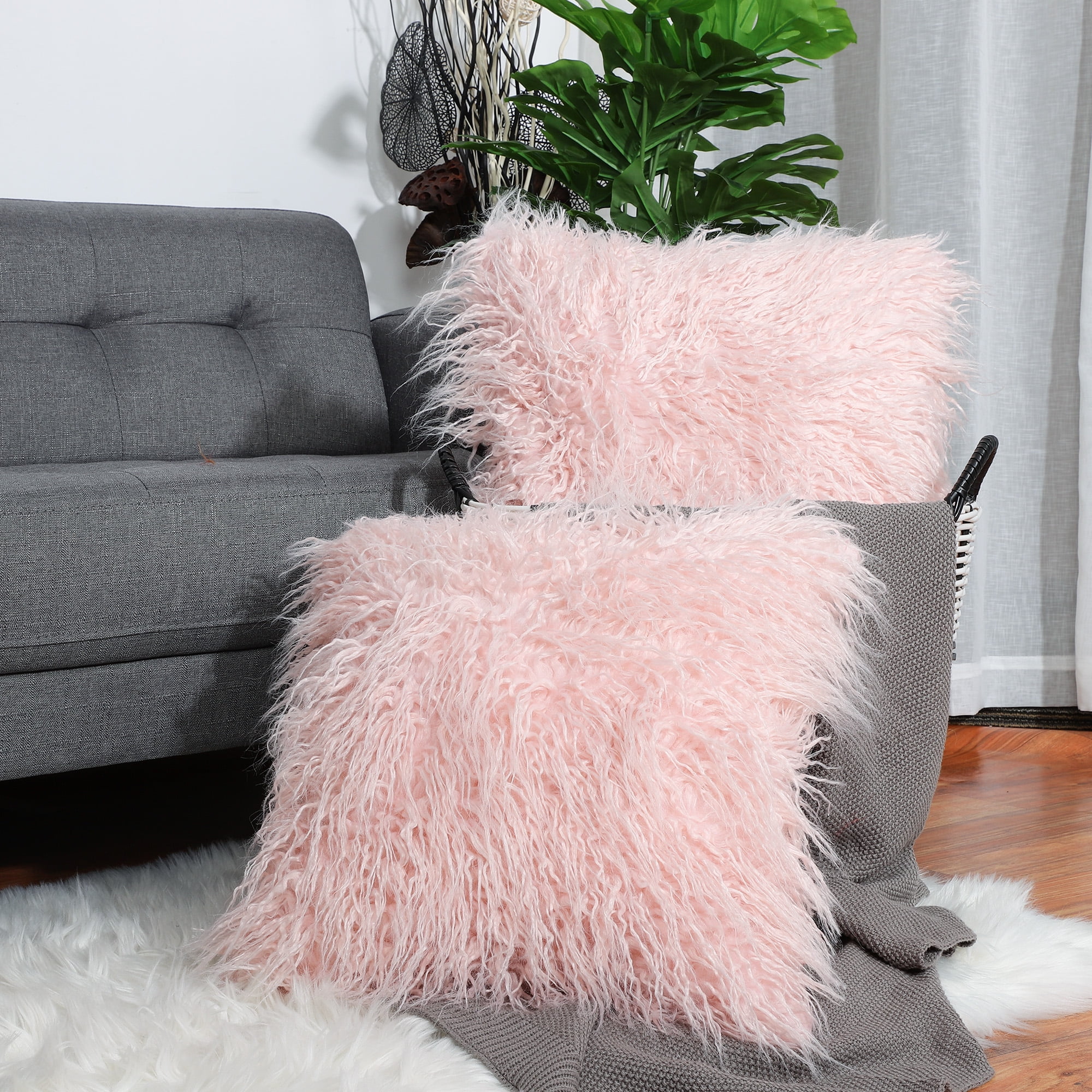 Unique Bargains Shaggy Faux Fur Poleyster Square Throw Pillow Cover