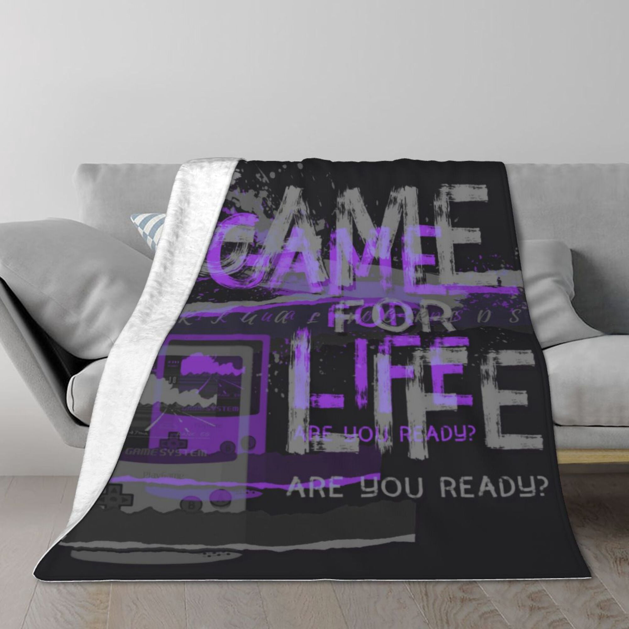 TEQUAN Double Layer Plush Bed Blanket, Gray Game Console Life Pattern ...