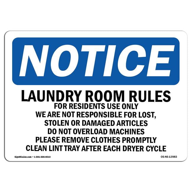 SignMission OS-NS-P-1014-L-13983 Notice Laundry Room Rules for ...