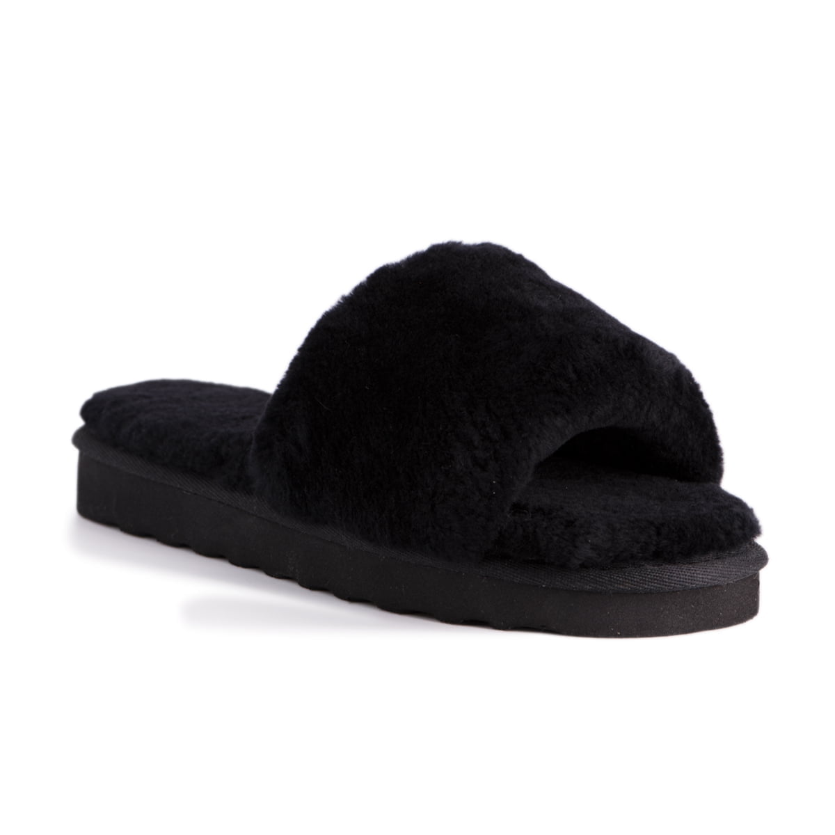 Aus Wooli Australia Womens Sheepskin Fluff Slide Slippers - Black ...