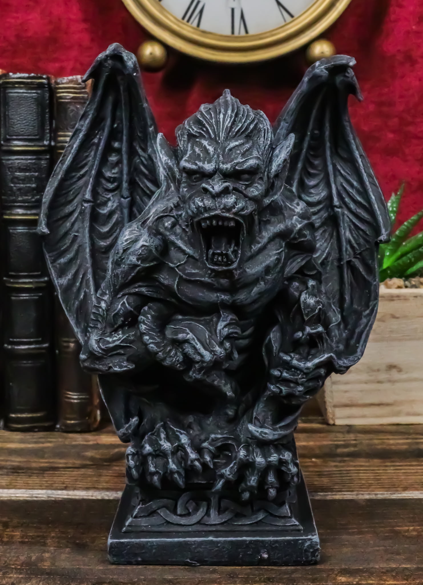 Gothic Winged King Kong Ape Man Gargoyle Perching On Celtic Pedestal ...