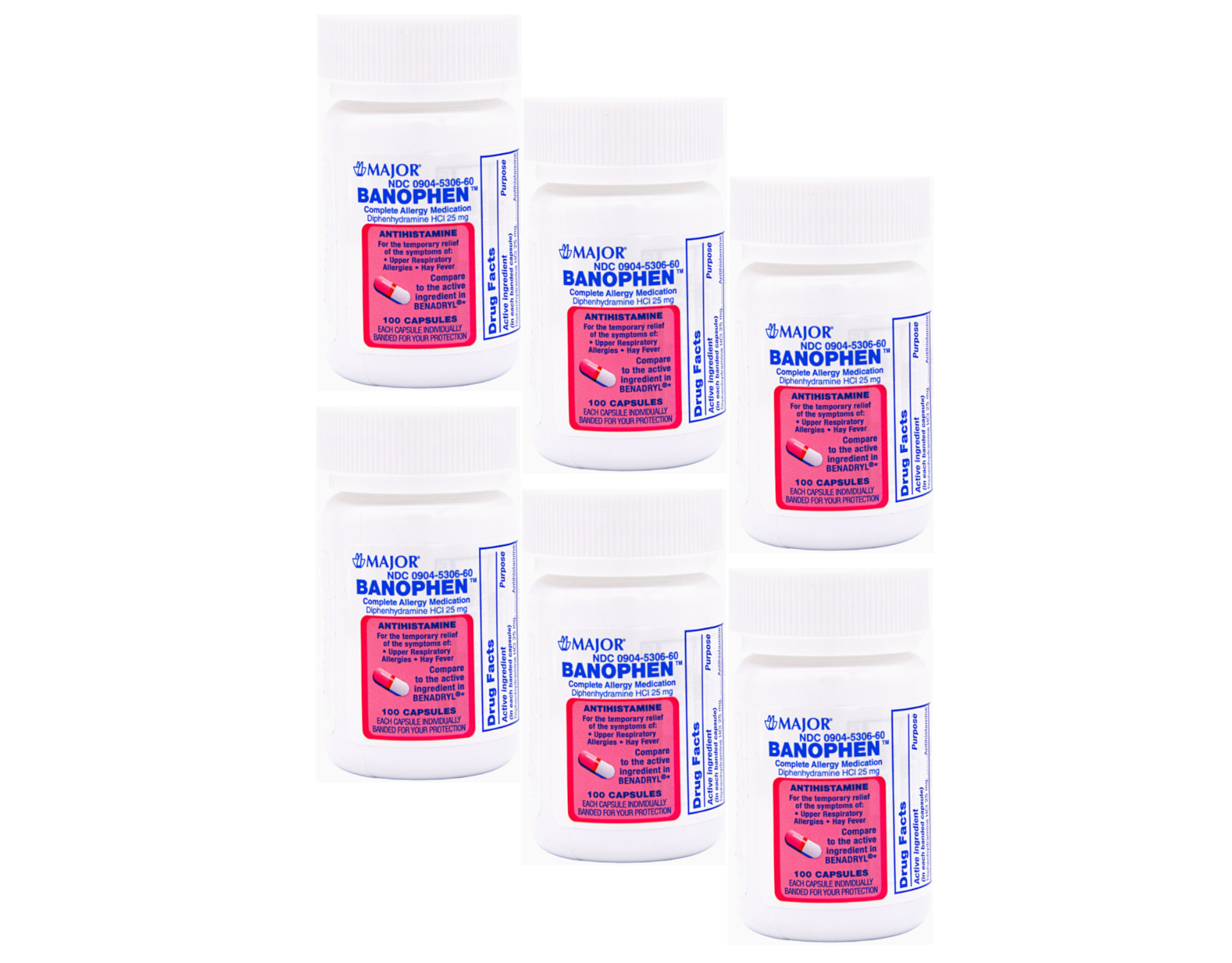 Major Banophen Complete Allergy Medication Diphenhydramine HCI 25mg ...