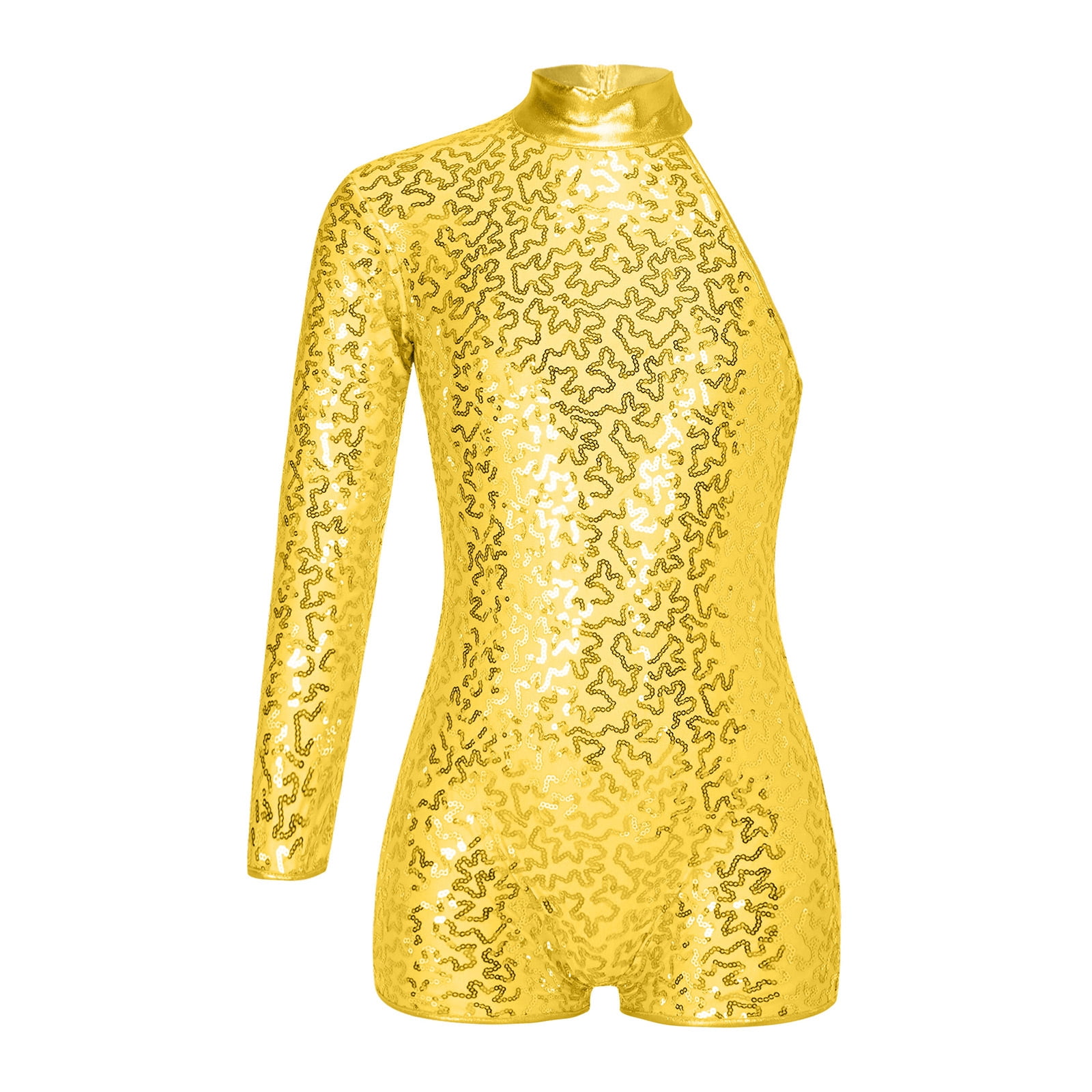 YONGHS Girls Kids Sequin Single Long Sleeve Dance Leotard Hip Hop Jazz ...