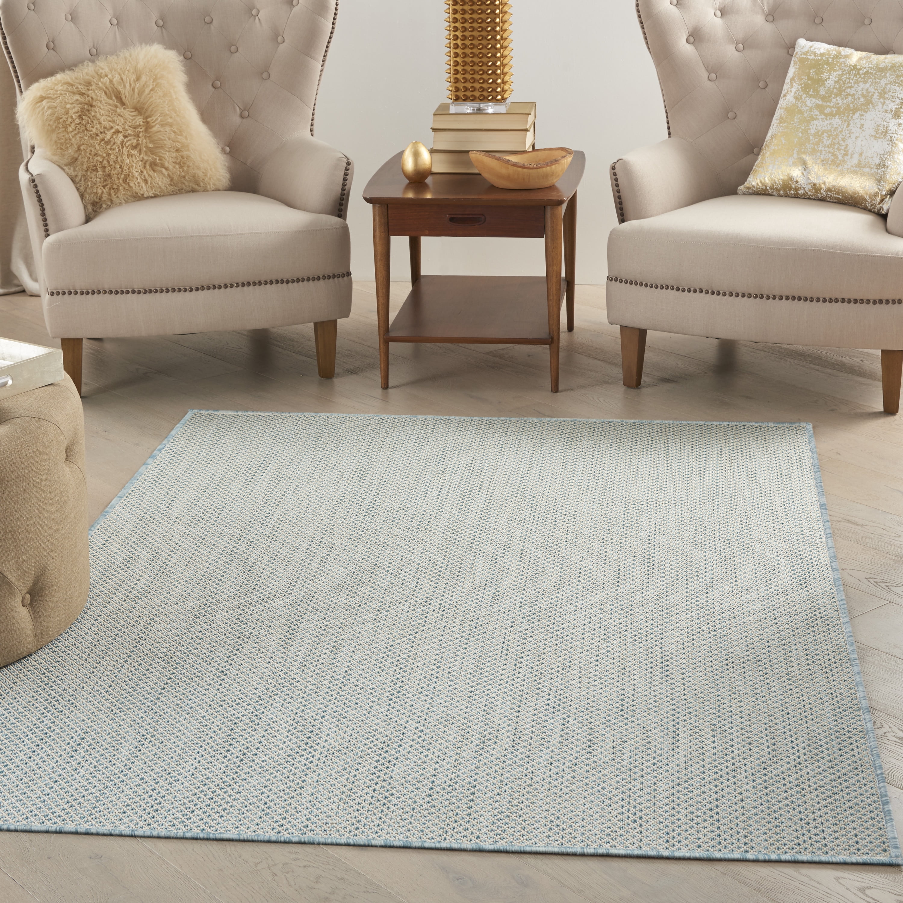 Nourison Courtyard Indoor/Outdoor Ivory Aqua 4' x 6' Area Rug, (4x6 ...