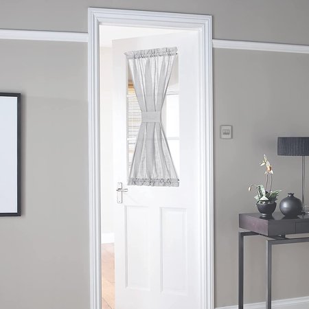 Linen Textured Door Curtain - White Sidelight Panel Curtain Semi Sheer ...