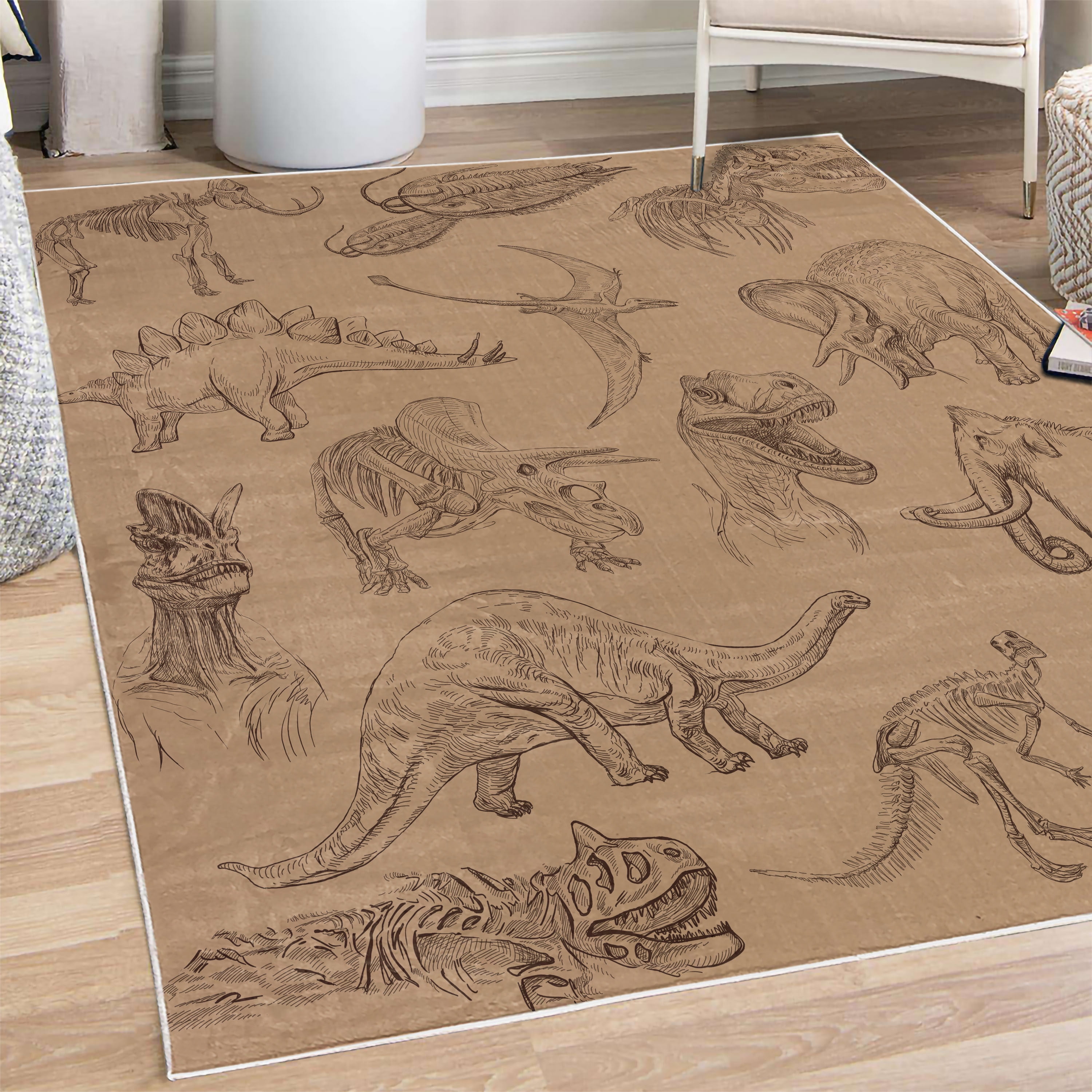 Jurassic Decorative Rug, Arrangement of Various Dinosaurs Illustrations ...