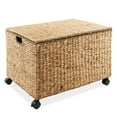 Casafield Rolling Storage Basket Cart with Lid and Wheels, Natural ...