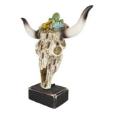 Rustic Western Faux Distressed Wood Bull Cow Skull With Floral ...