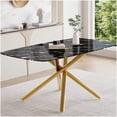 Gold and Black Dining Table - Tempered Glass Round Table with Marble ...
