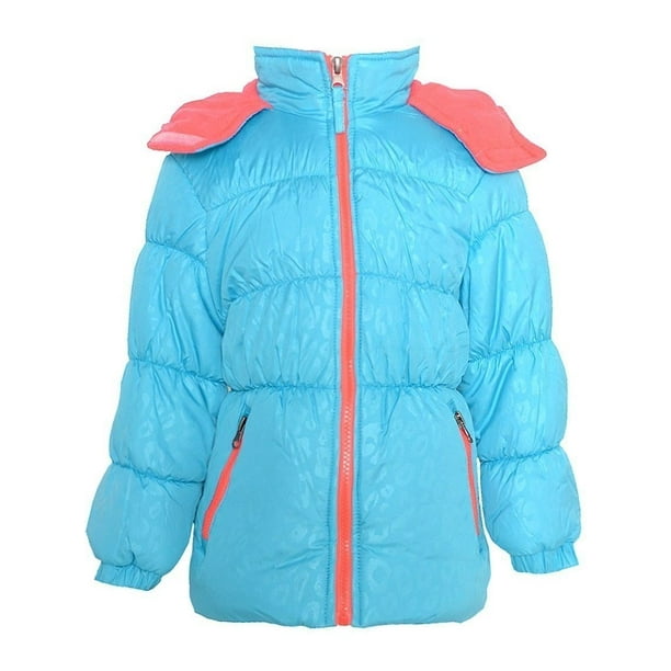 Little Girls Turquoise Coral Hooded Puffer Jacket 2T - Walmart.com