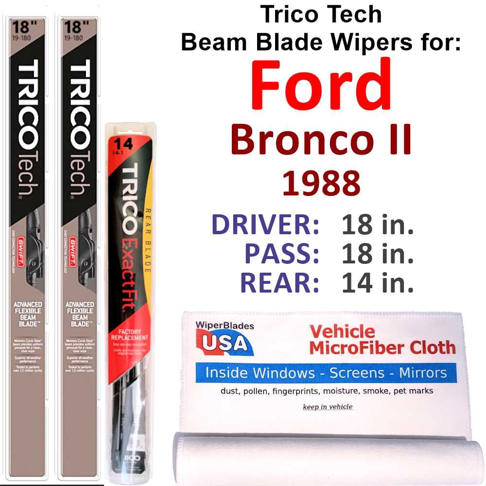 1988 Ford Bronco II Beam Blade Wipers (Set of 3) w/Rear Wiper - Walmart.com