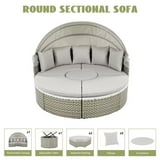 Patio Round Daybed with Retractable Canopy, Outdoor Wicker Rattan ...